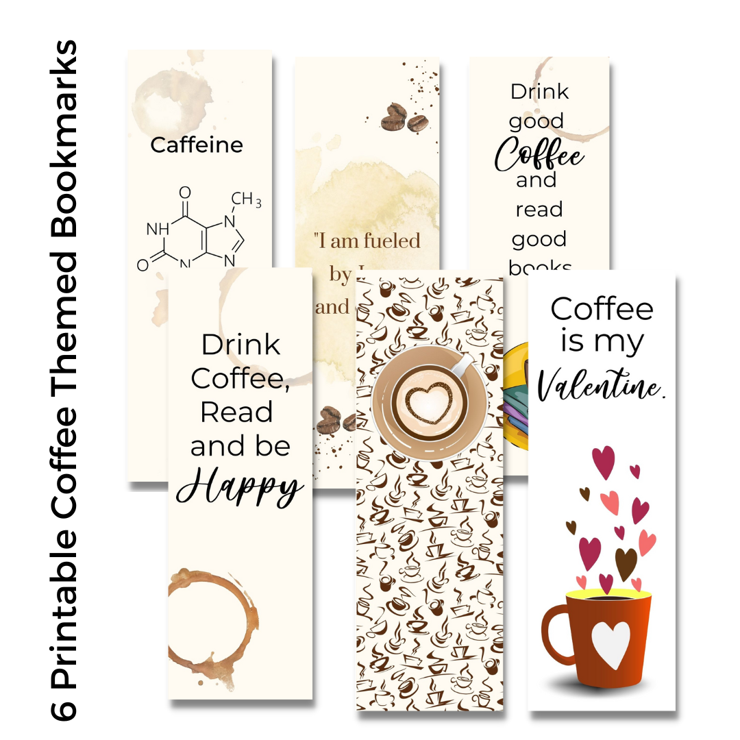 6 Coffee Themed Printable Bookmarks